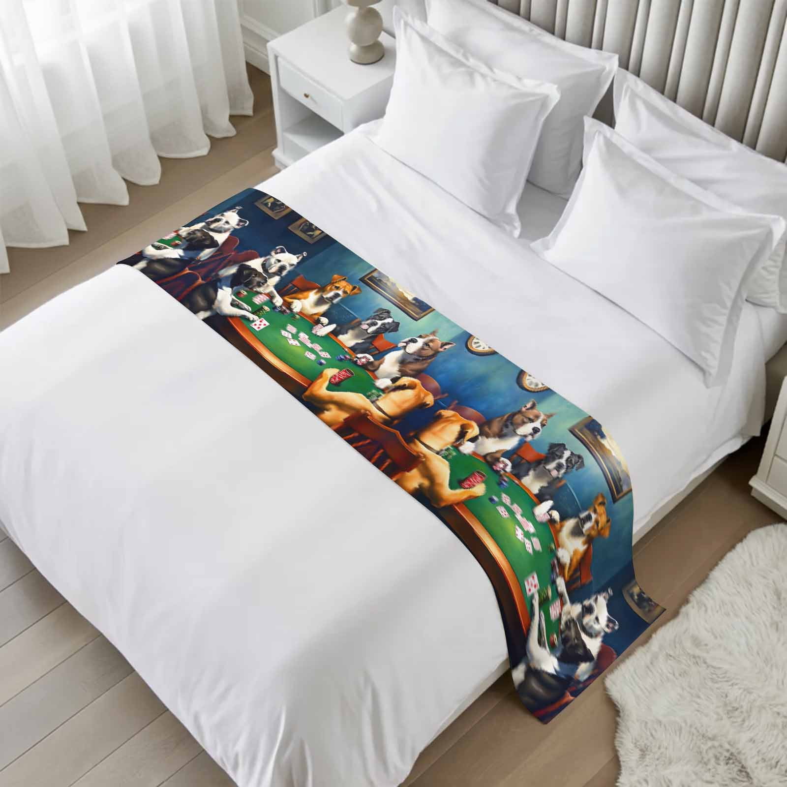Abstract Animal Bed Runner Scarf, Dog In The Room Poker Games Full Bed ...