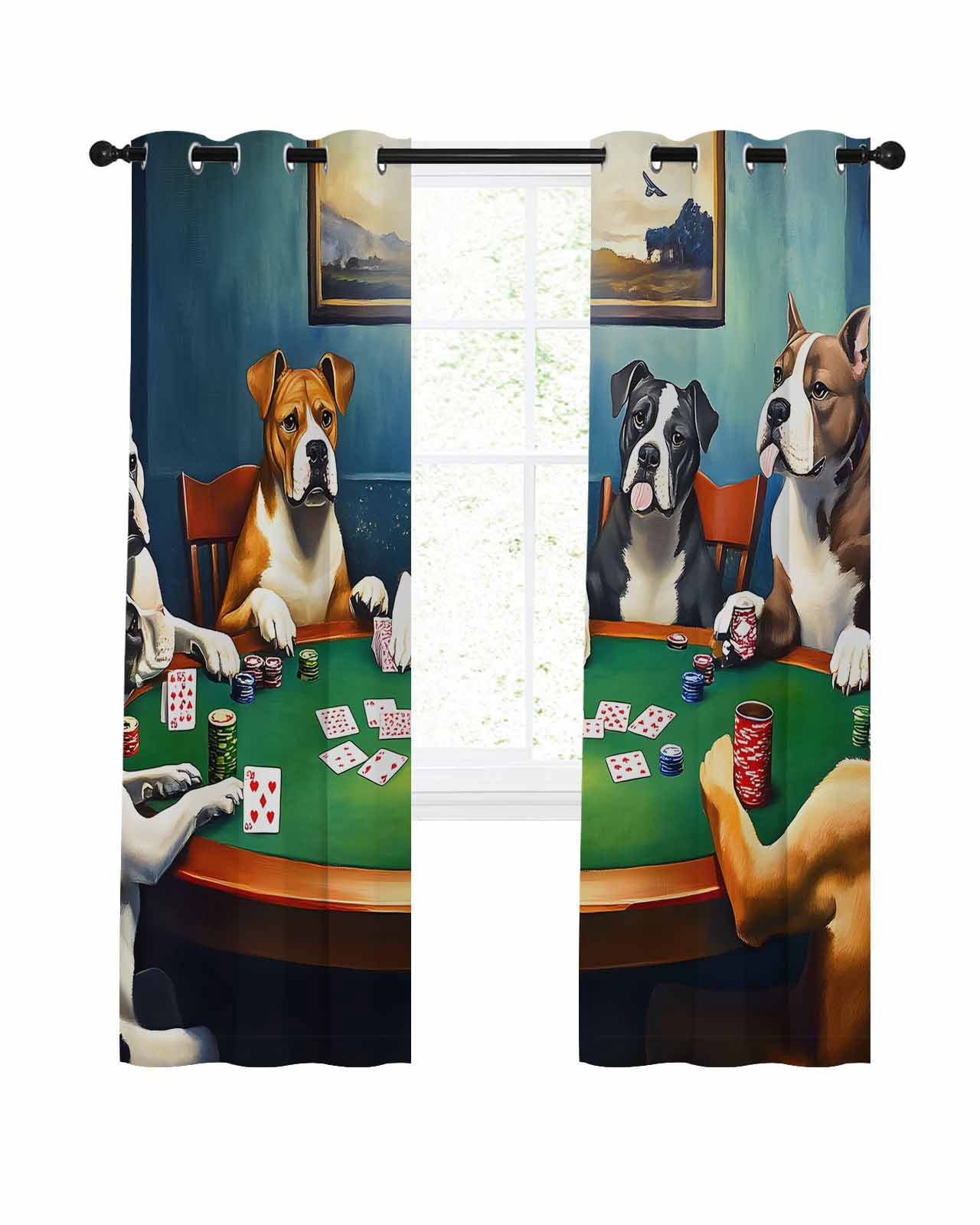 Abstract Animal Blackout Curtains 84 Inch Length Dog In The Room Poker ...