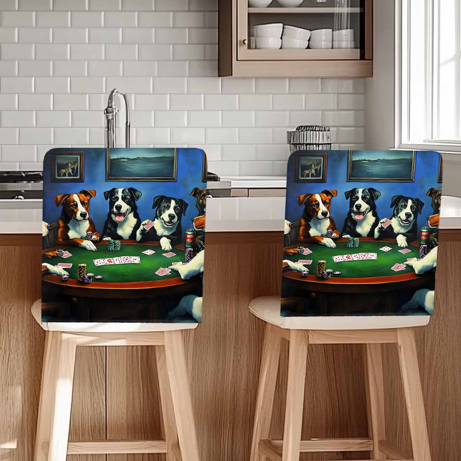 Abstract Animal Chair Covers Set of 8 Dog In The Room Play Poker Games ...