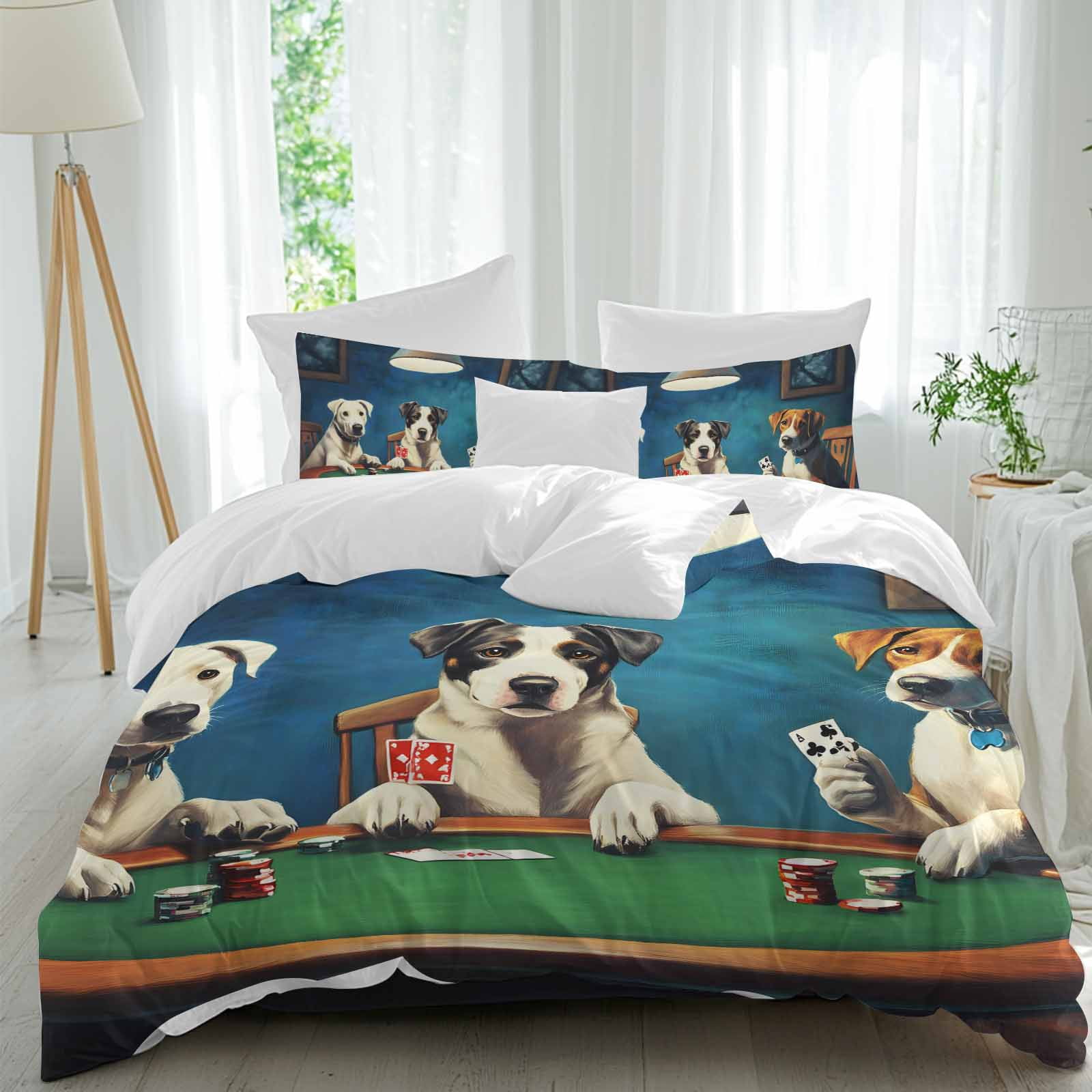 Abstract Animal Comforter Set Queen Size, Dog Playing Poker Game Chips ...