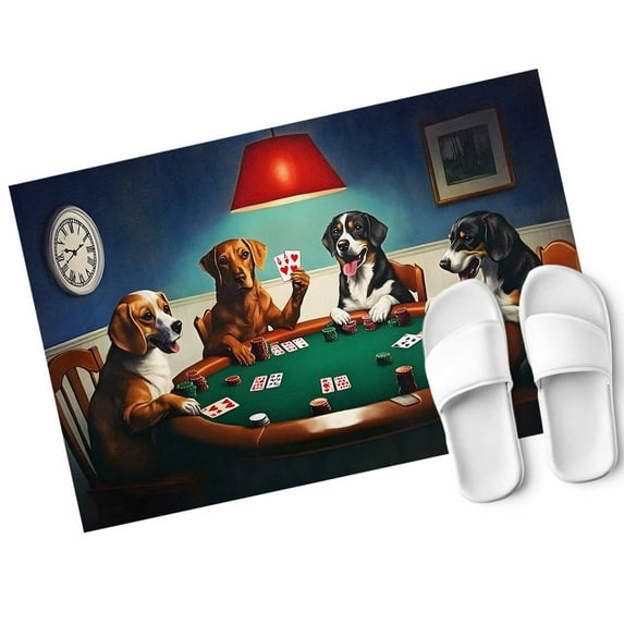 Abstract Animal Door Mat Dog In The Room Playing Poker Games Non Slip ...