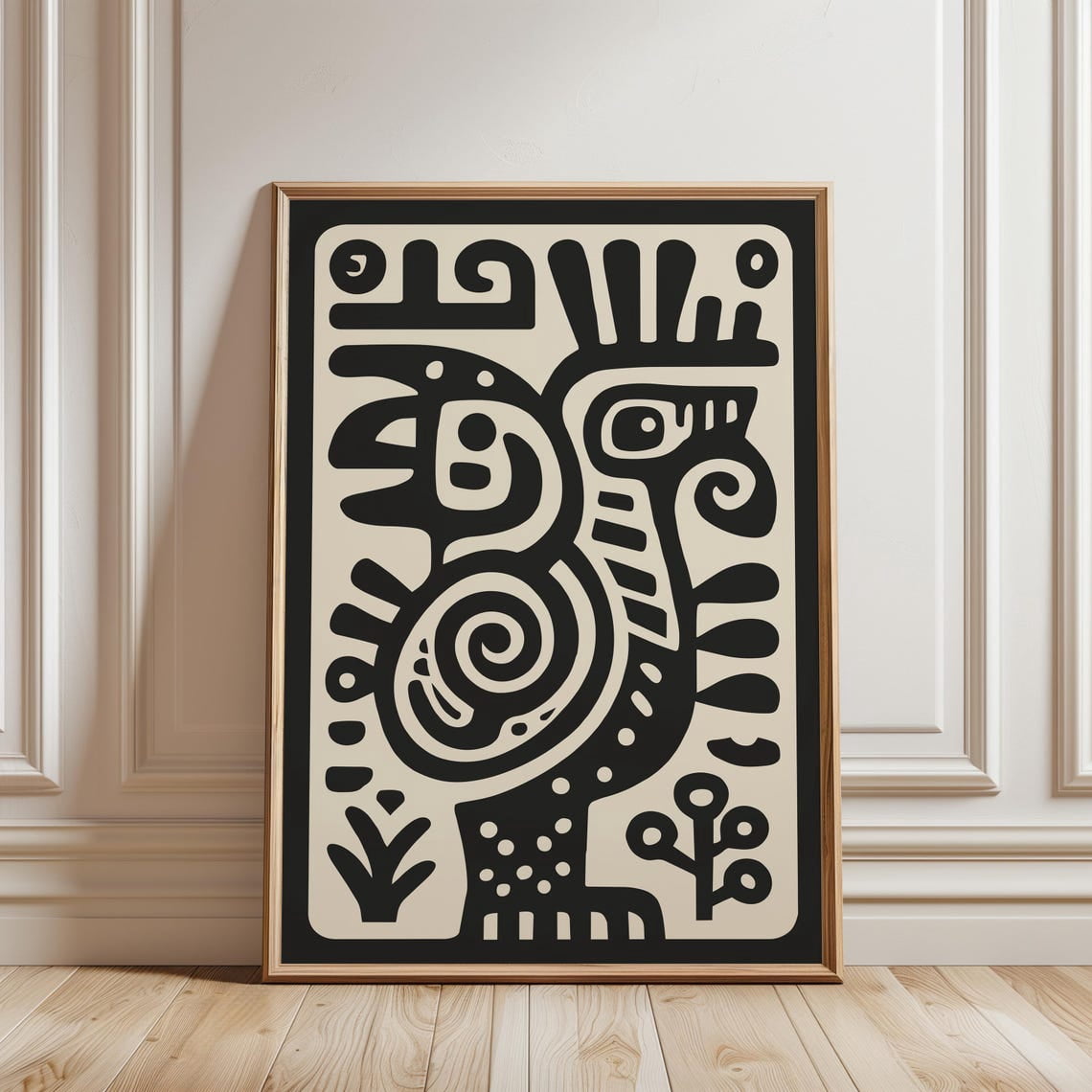 Abstract Animal Illustration Tribal Folk Modern Line Art, Unframed ...