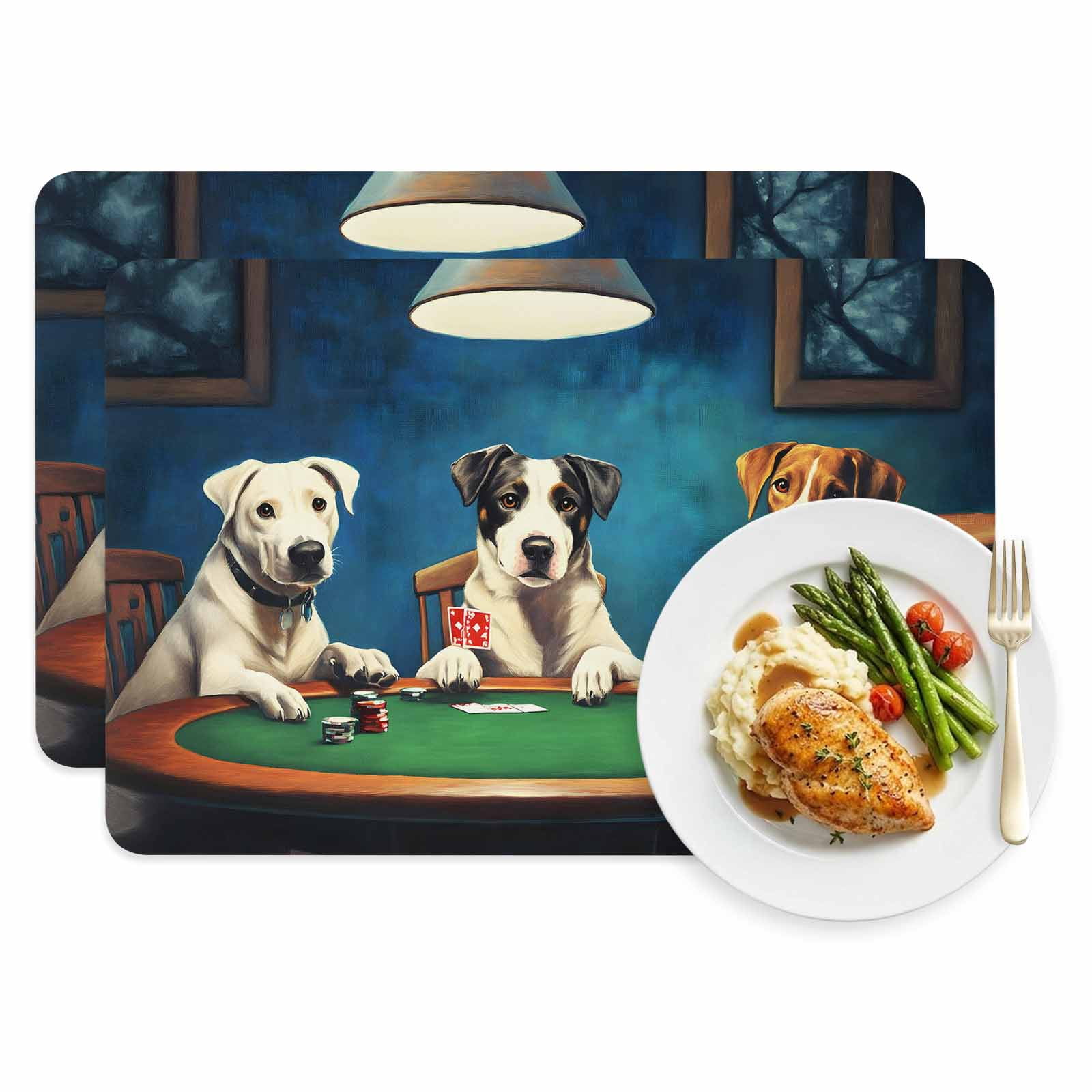 Abstract Animal Leather Placemats Set of 2, 12x18 Inch, Dog Playing ...