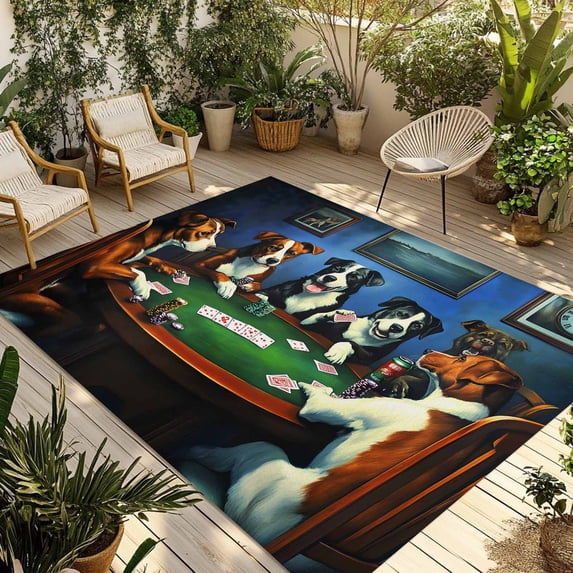 Abstract Animal Outdoor Rug, Dog In The Room Play Poker Games Non-Slip ...