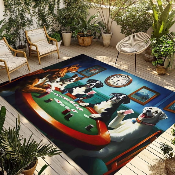 Abstract Animal Outdoor Rug, Dog In The Room Poker Game Non-Slip Area ...