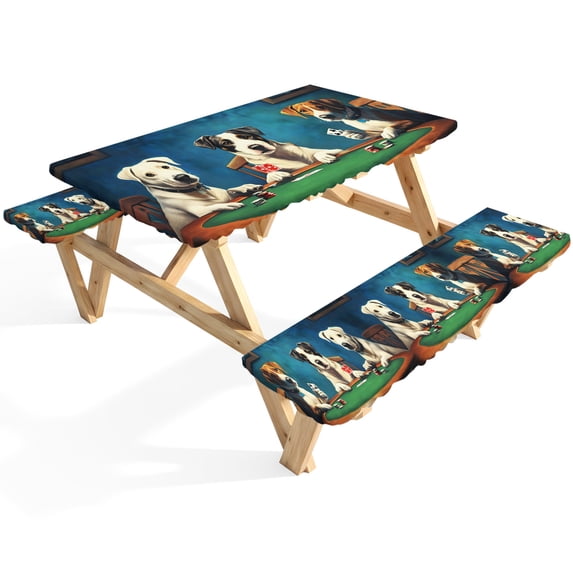 Abstract Animal Picnic Table Cover with Bench Covers Dog Playing Poker ...