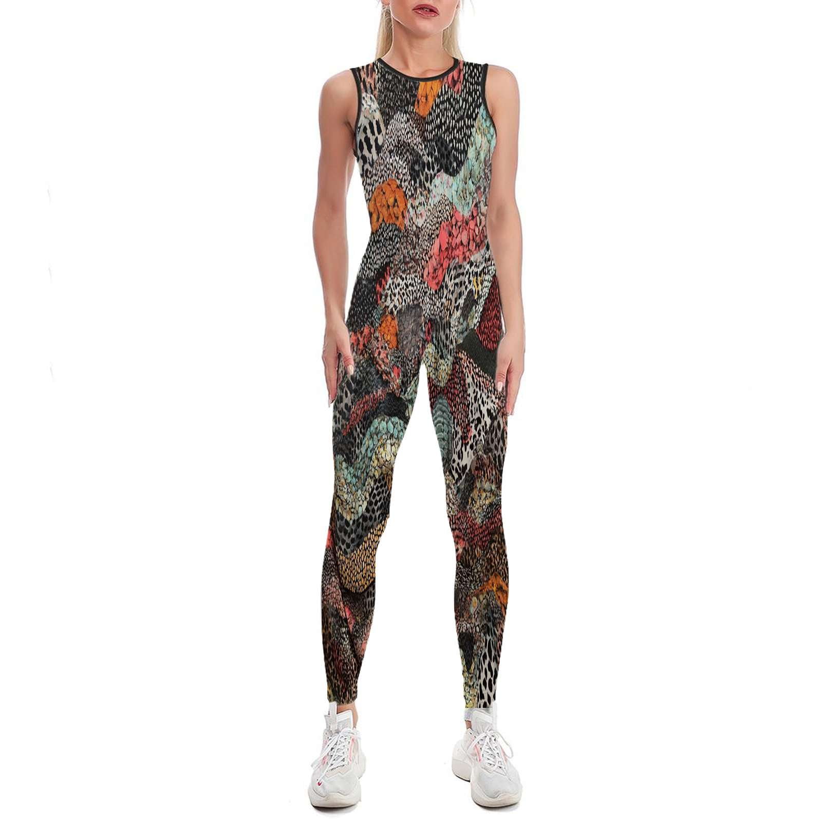 Abstract Animal Print Fabric Women's One Piece Yoga Jumpsuits Leggings ...