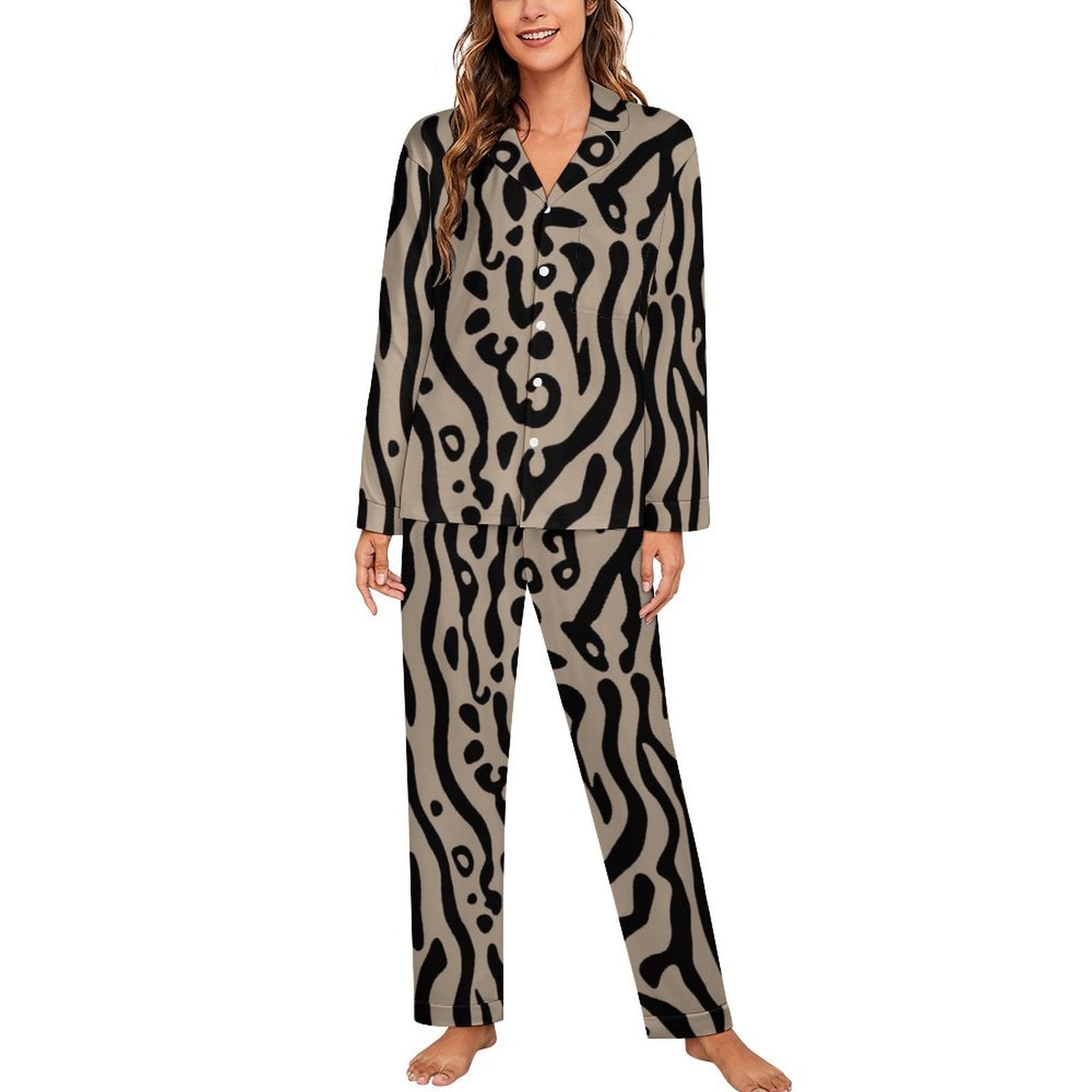 Abstract Animal Print Pajamas Night V Neck Nightwear Lady Two Piece ...