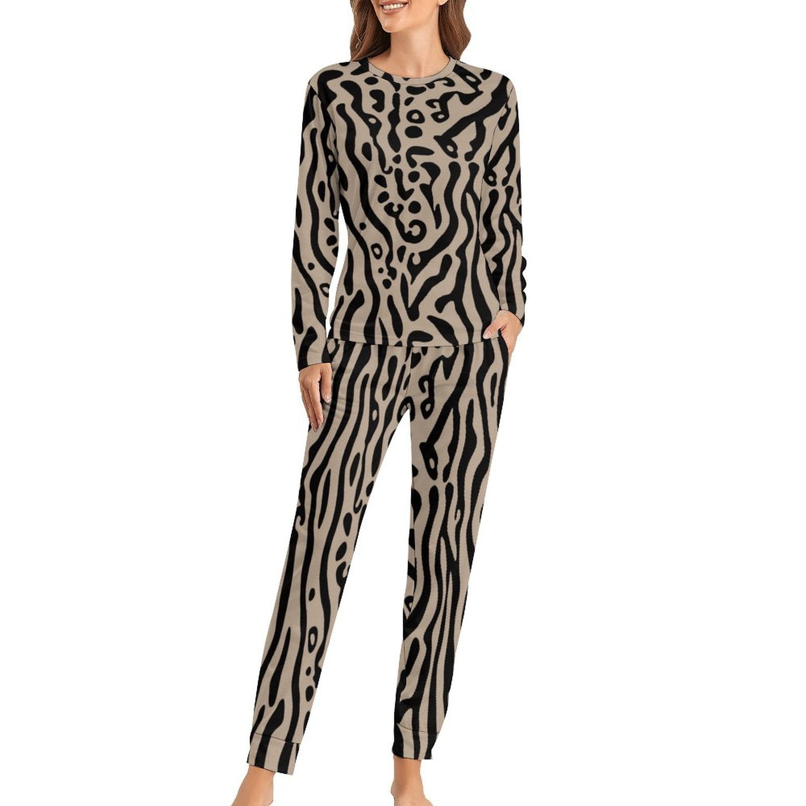 Abstract Animal Print Pajamas Woman Nightwear Long Sleeve Two Piece ...