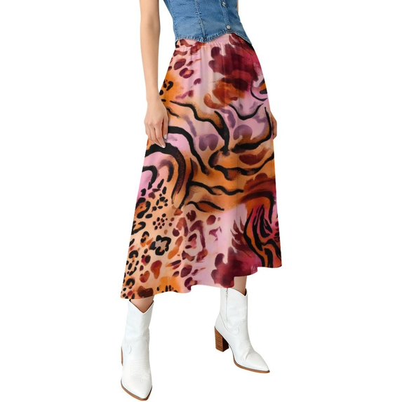 Abstract Animal Print Textile Women High Waist Midi Skirt Elegant Midi ...