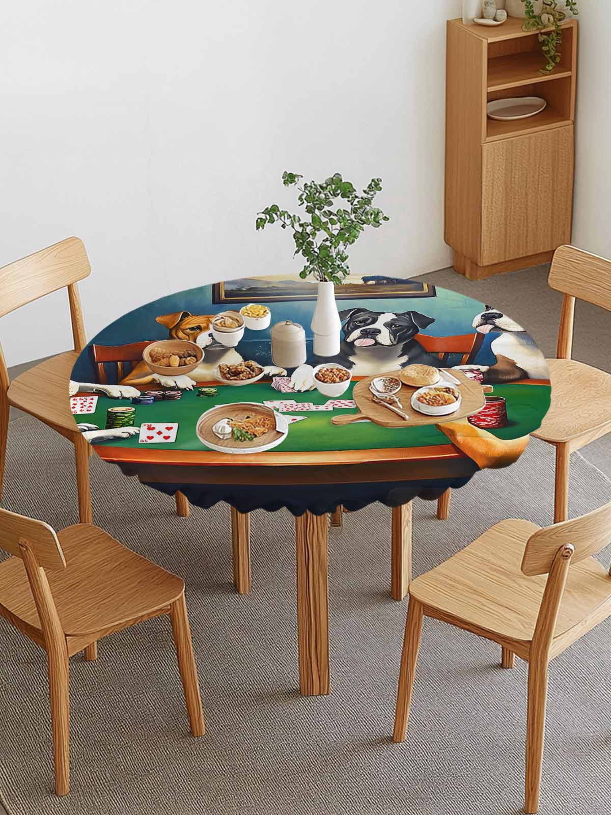 Abstract Animal Round Fitted Tablecloth with Elastic Edge, Dog In The ...