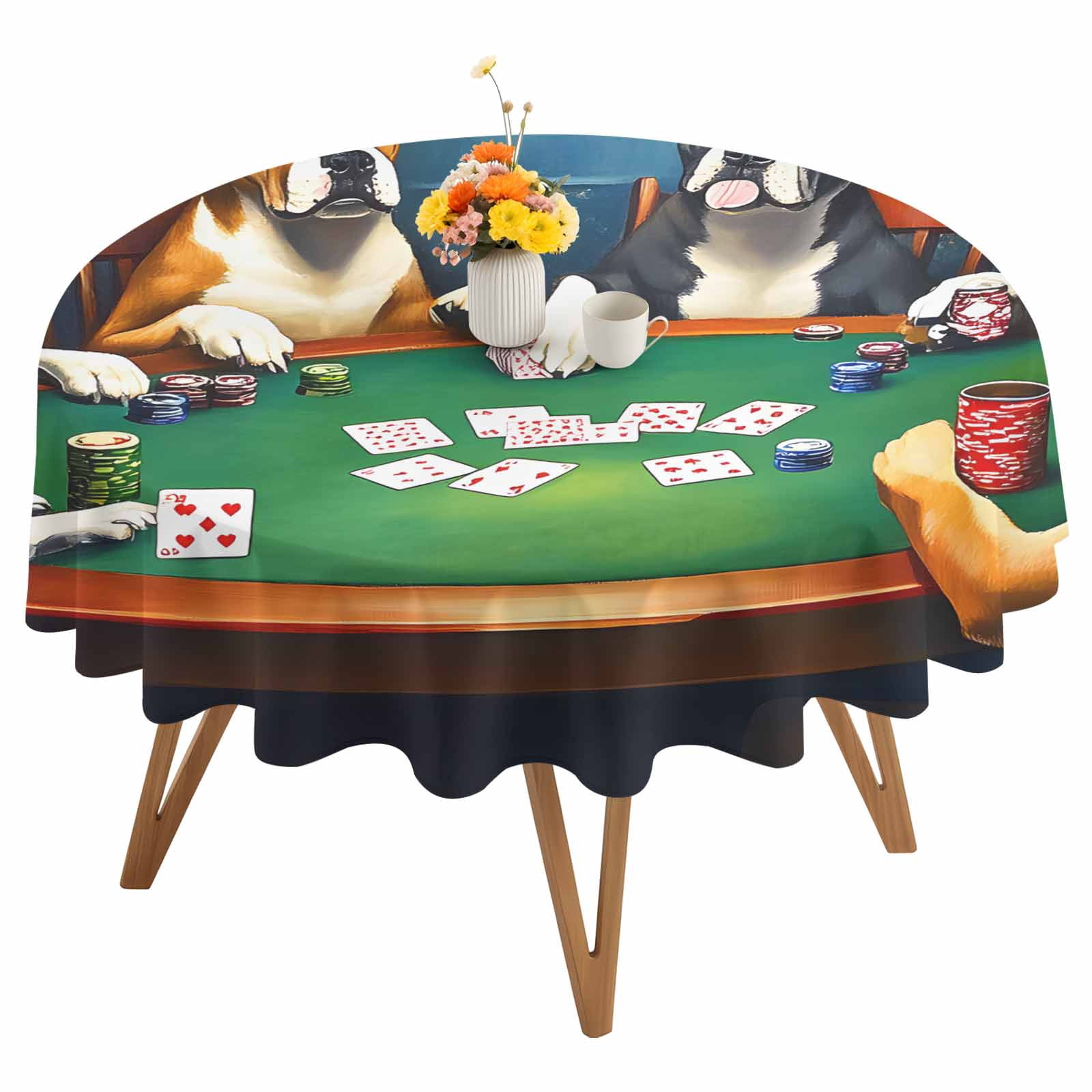 Abstract Animal Round Tablecloth 54 inches Dog In The Room Poker Games ...