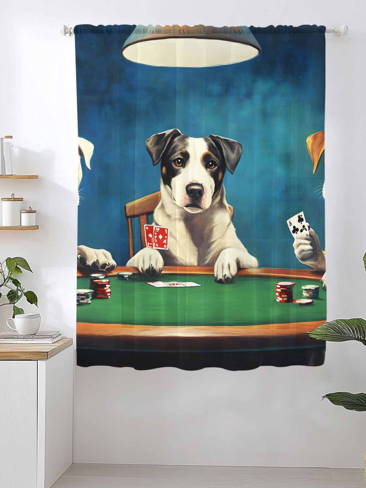 Abstract Animal Sheer Curtains 72 Inch Long 1 Panel Dog Playing Poker ...