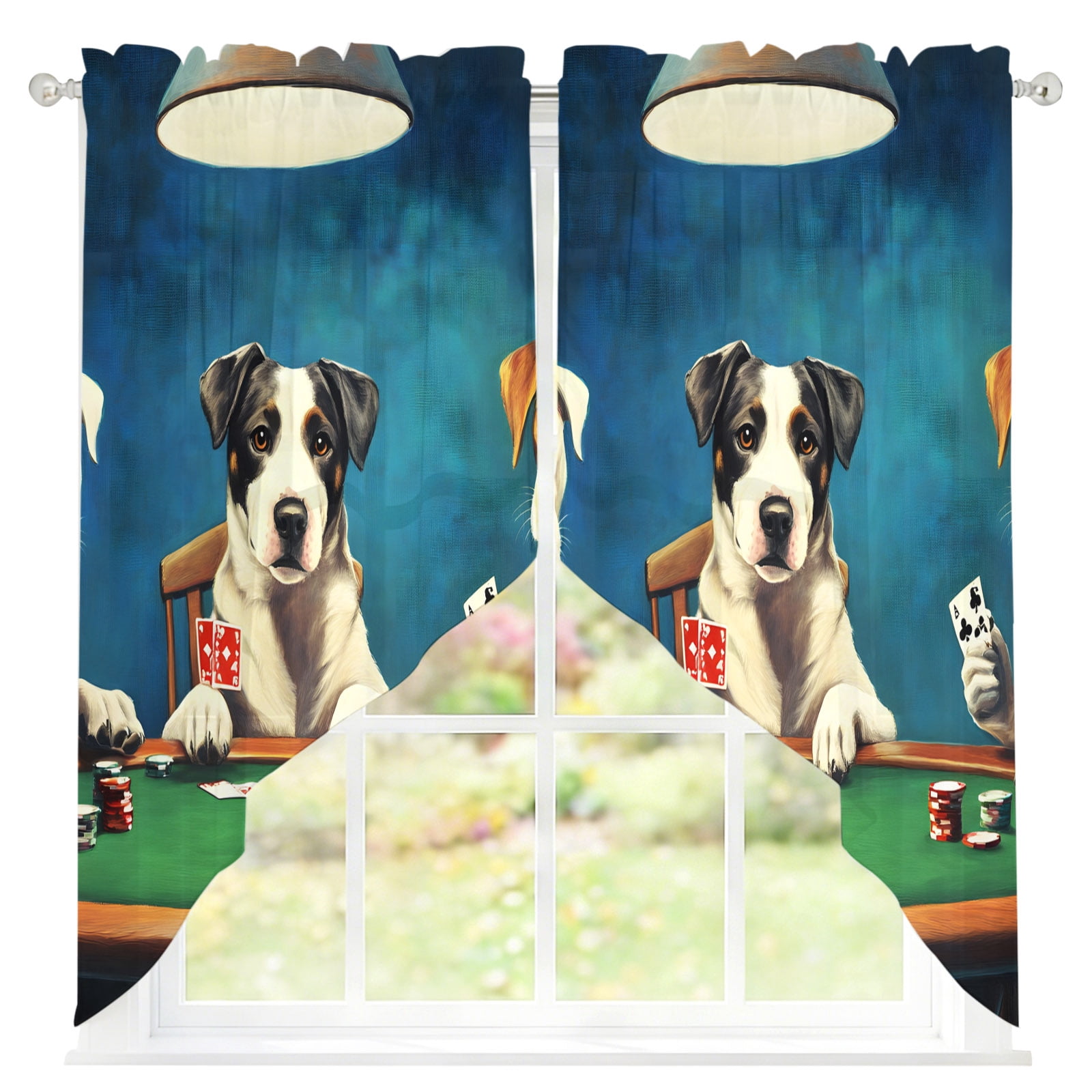 Abstract Animal Sheer Curtains Swag Valances for Windows Dog Playing ...