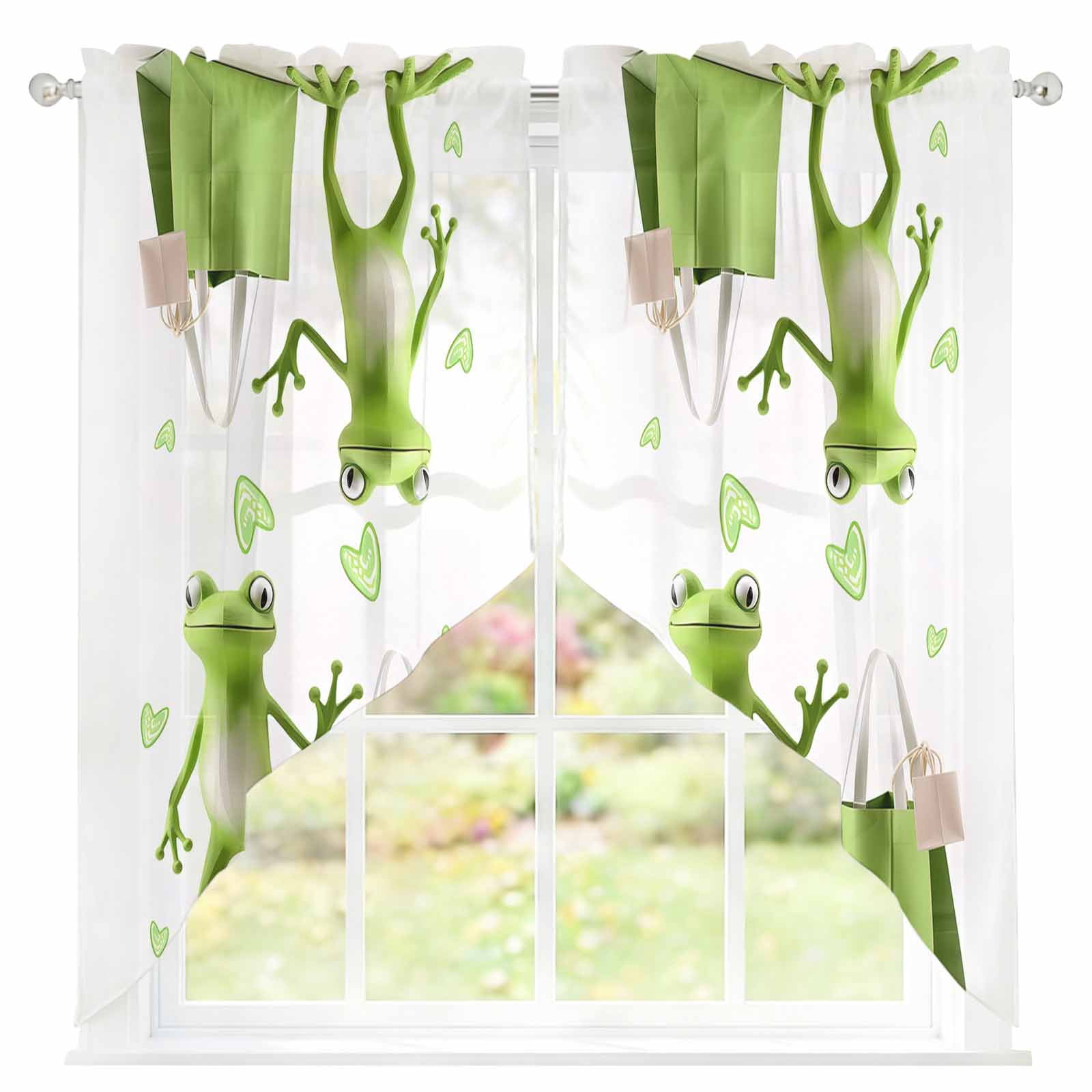 Abstract Animal Sheer Curtains Swag Valances for Windows Frog Heart ...
