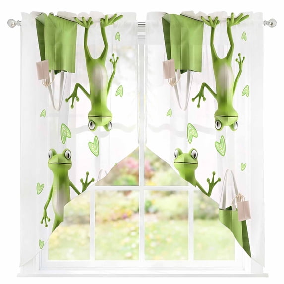 Abstract Animal Sheer Curtains Swag Valances for Windows Frog Heart ...