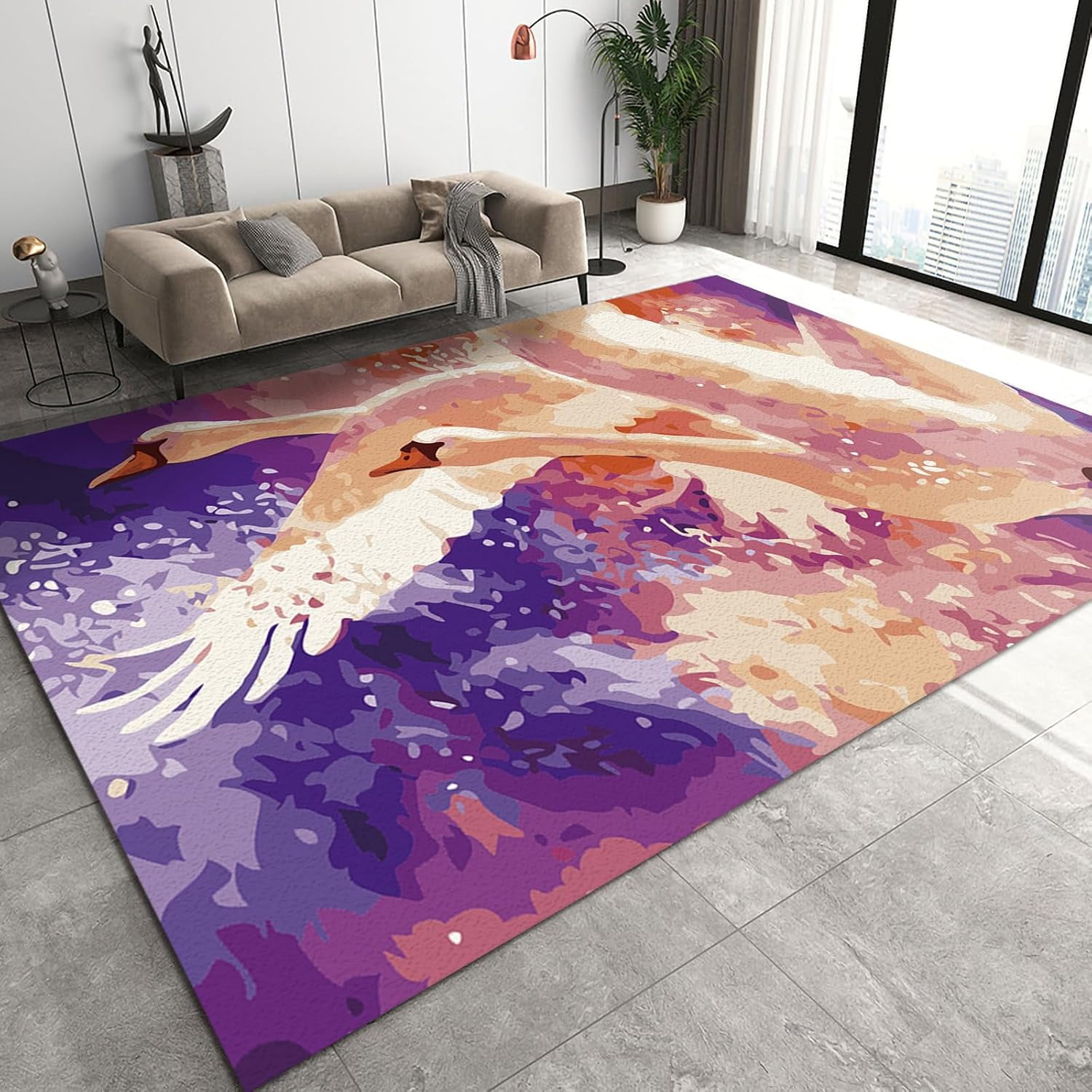 Abstract Animal Swan Area Rugs, Modern Oil Painting Abstract Art Living ...