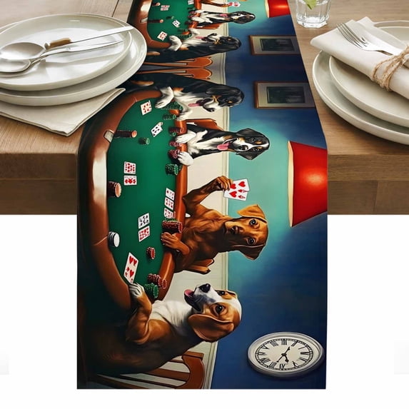 Abstract Animal Table Runner 13 x 36 Inch, Dog In The Room Playing ...