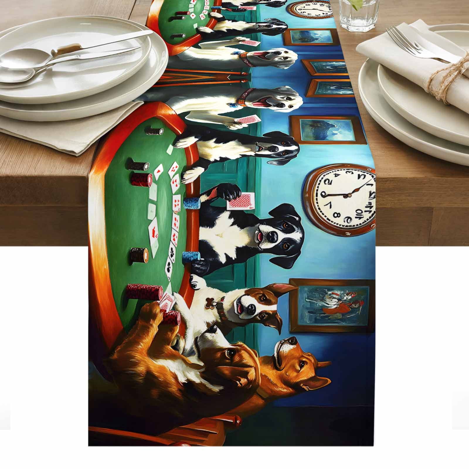Abstract Animal Table Runner 13 x 36 Inch, Dog In The Room Poker Game ...