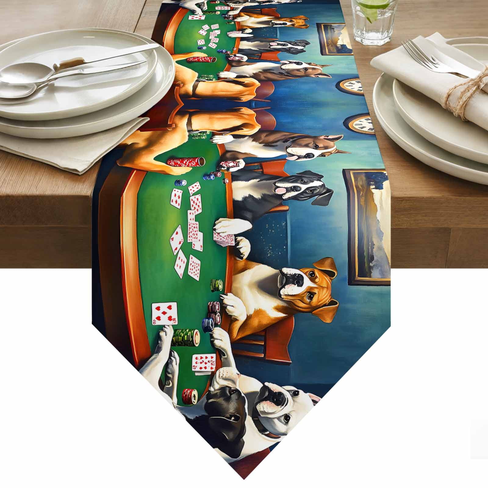 Abstract Animal Table Runner 70 Inches Long Dog In The Room Poker Games ...