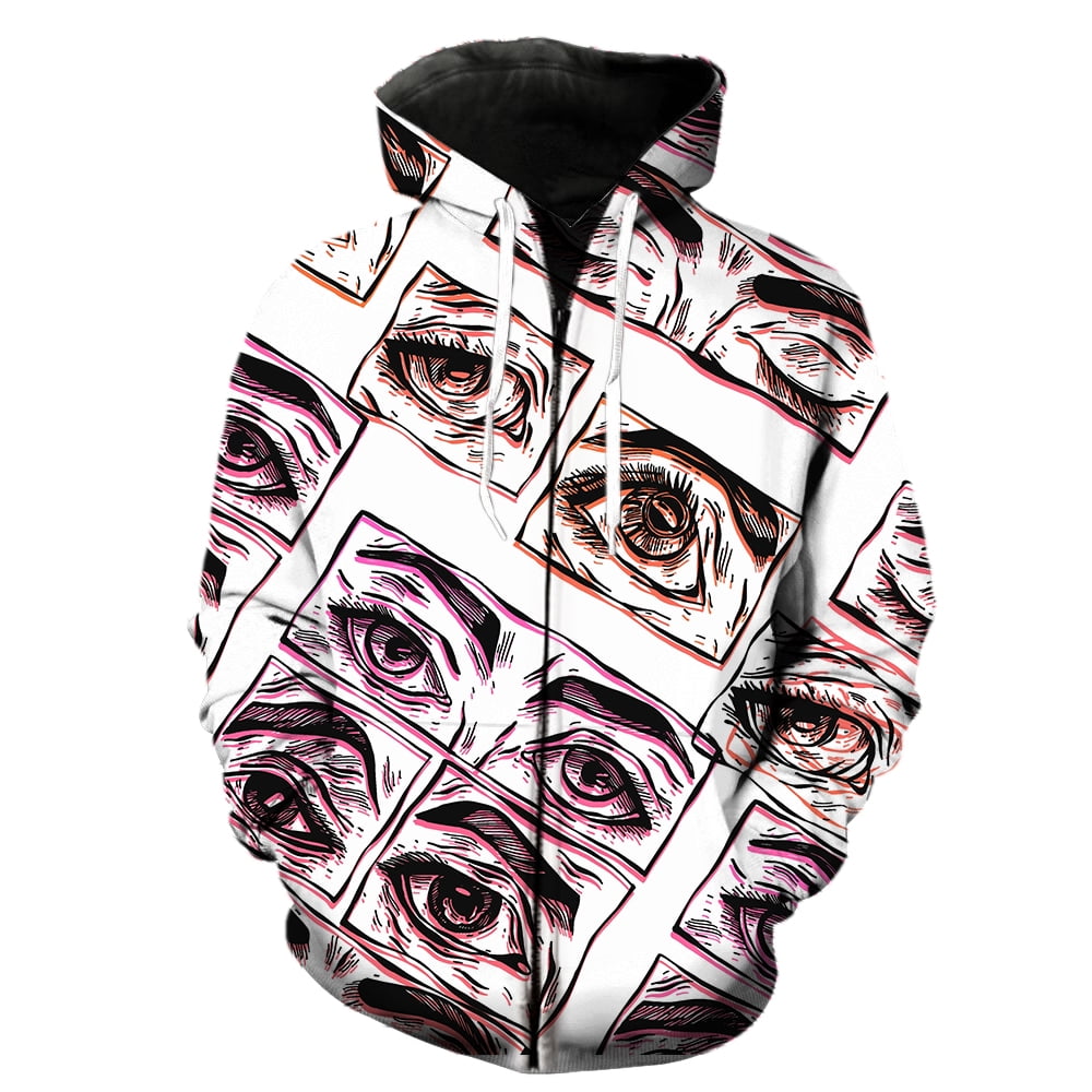 Abstract Animal Tiger Eyes Men's Zipper Hoodie Long Sleeve Oversized ...