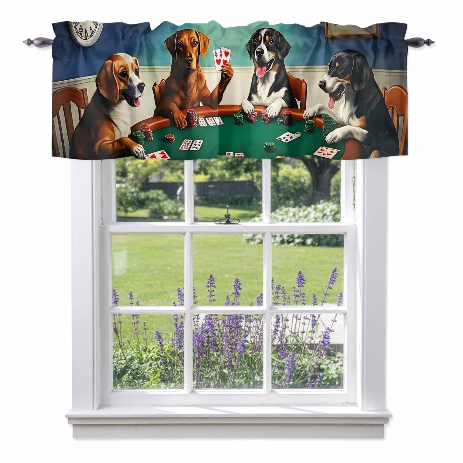 Abstract Animal Valance Curtain Dog In The Room Playing Poker Games ...