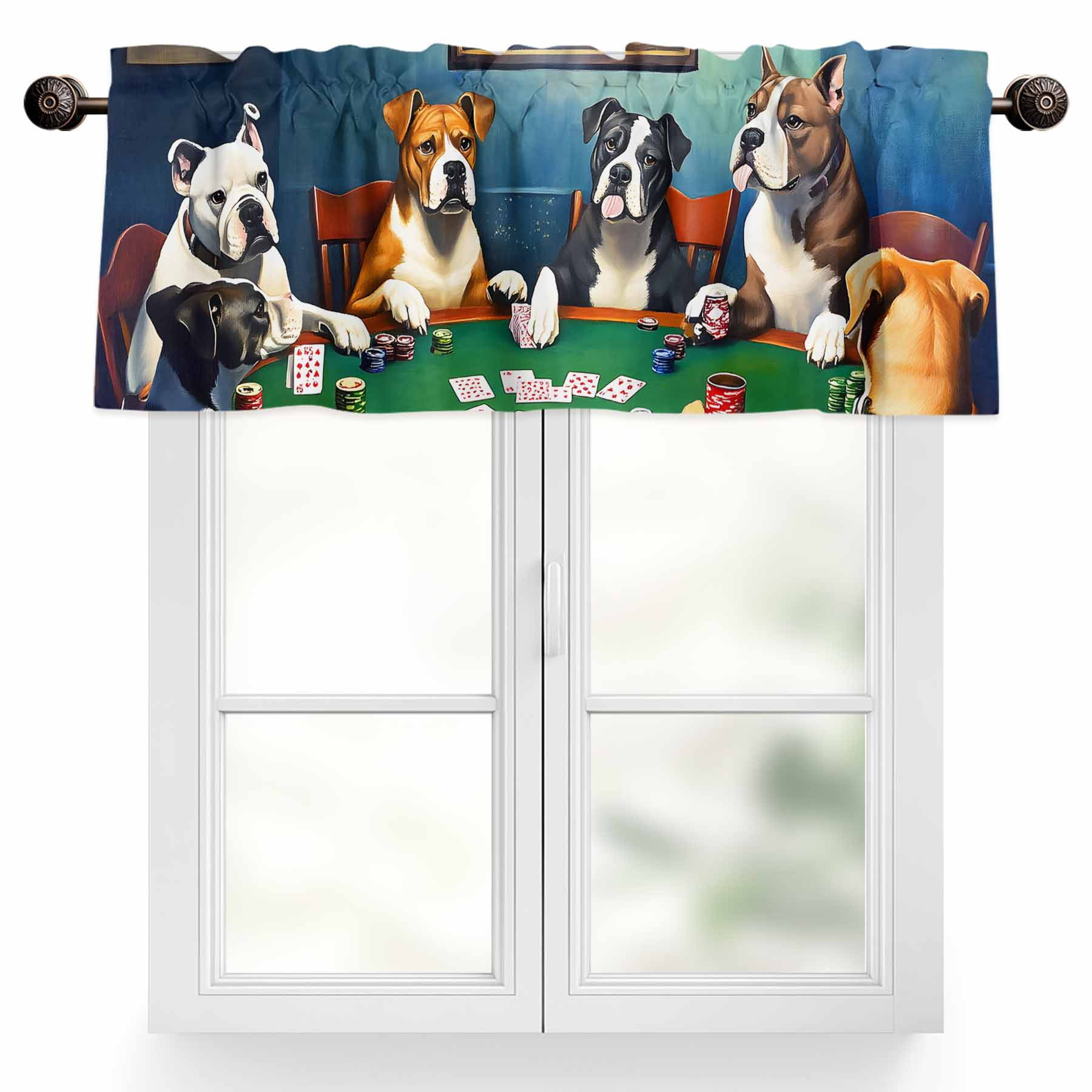 Abstract Animal Valances for Windows, 42 x 18in, Dog In The Room Poker ...