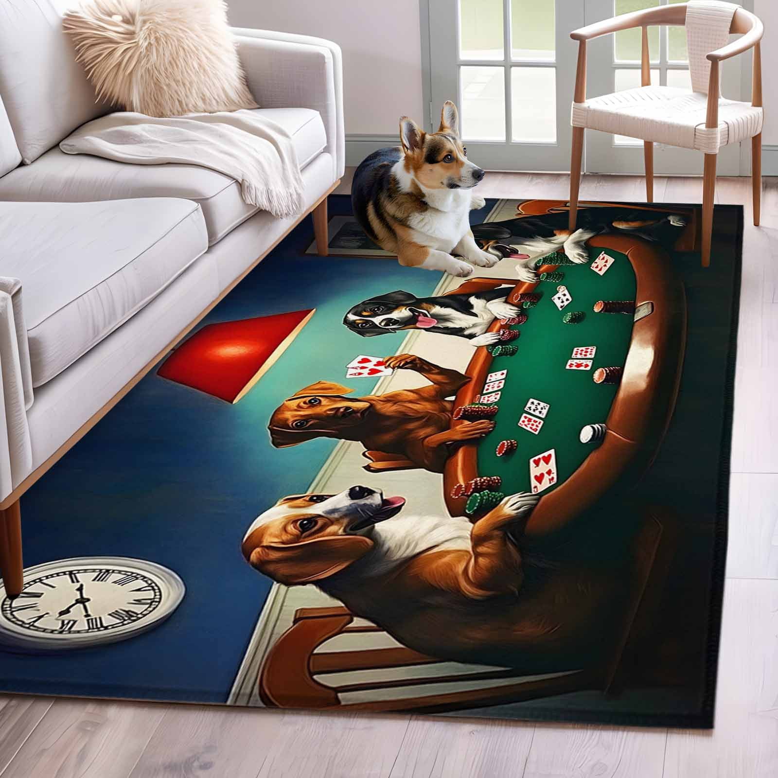 Abstract Animal Washable Area Rug 4x6 111 Dog In The Room Playing Poker ...