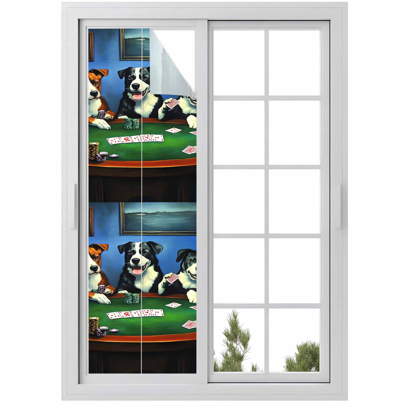 Abstract Animal Window Privacy Film Dog In The Room Play Poker Games ...