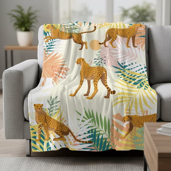 Abstract Animals Fleece Throw Blanket Colorful Leopard Tropicals Leaf ...