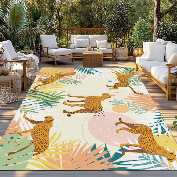 Abstract Animals Indoor Outdoor Rugs 6x9 Ft, Colorful Leopard Tropical ...