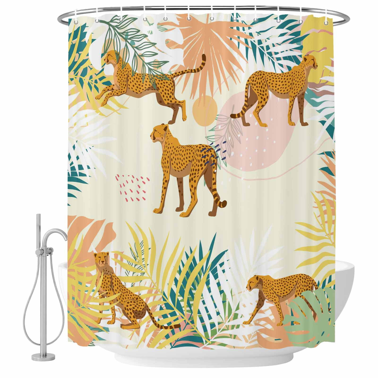 Abstract Animals Shower Curtain for Bathroom, Colorful Leopard Tropical ...