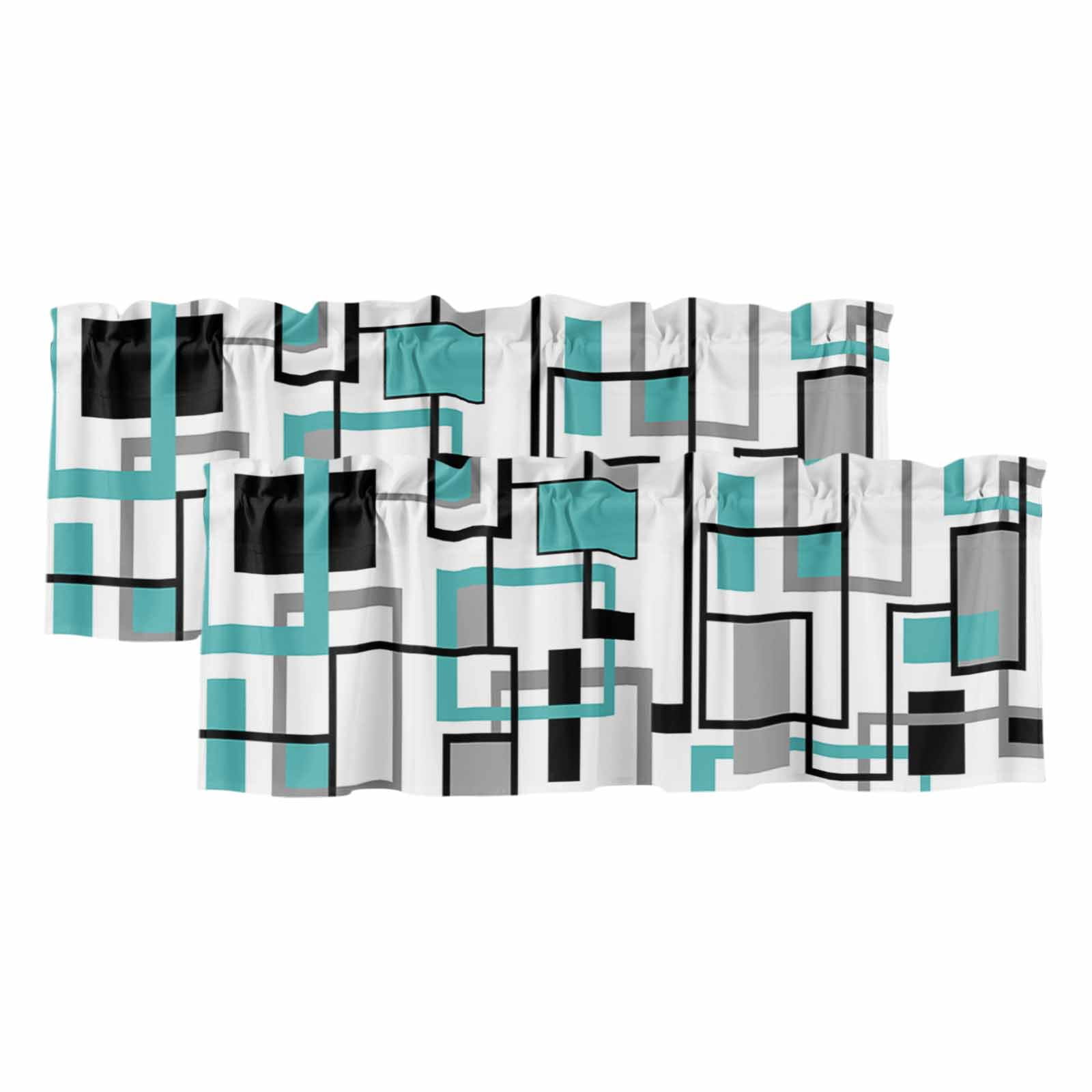 Abstract Aqua, Valances for Windows, Modern Grey Geometric White Middle ...