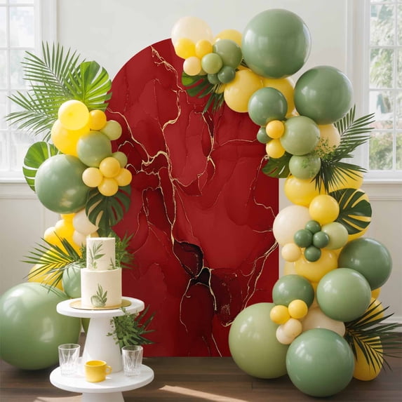 Abstract Arch Backdrop Cover, 6FT, Red Golden Marble Fluid Lines ...