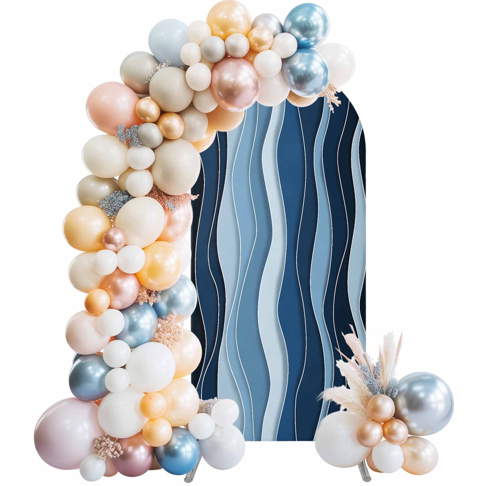 Abstract Arch Backdrop Cover 7.2 FT Blue Gradient Waves Beach Lines ...