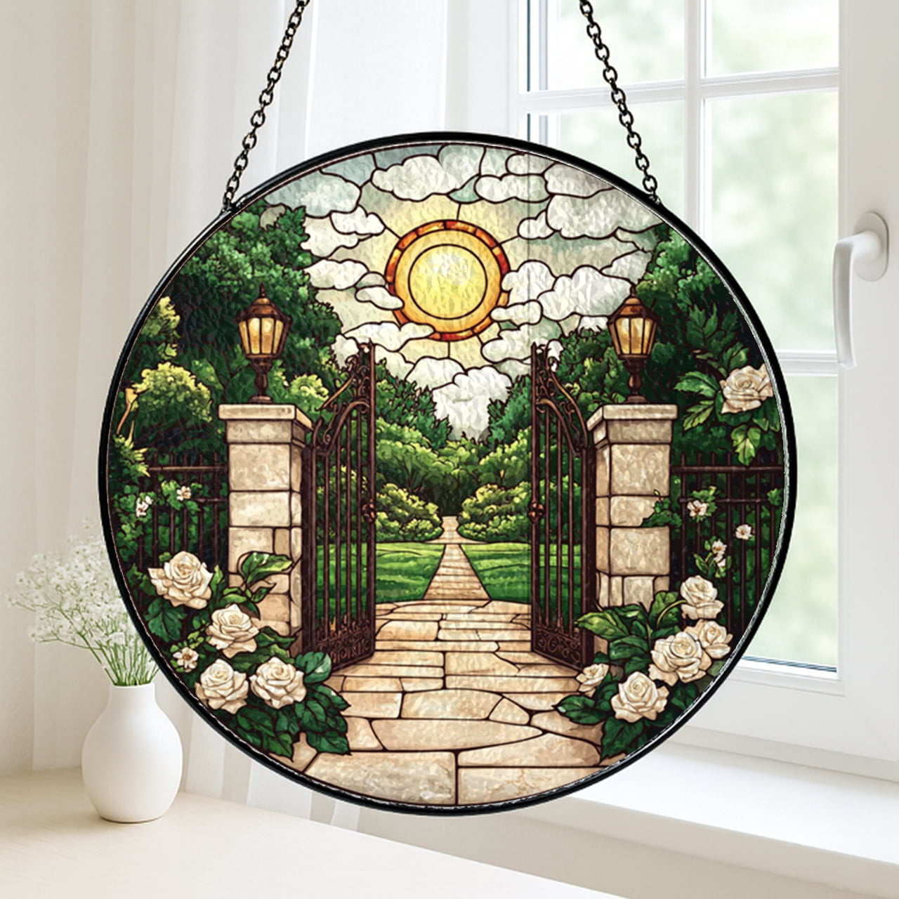 Abstract Archway Stained Glass Style Suncatcher – Round Decorative ...