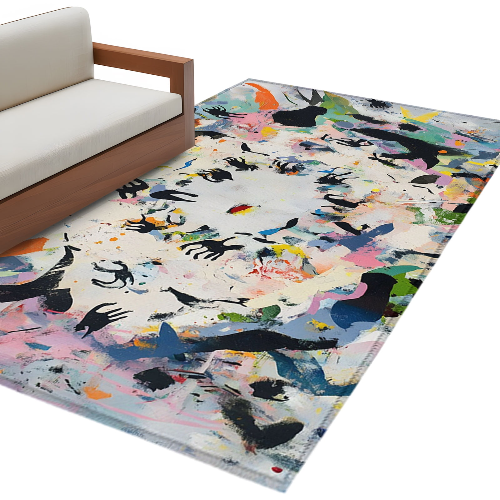 Abstract Area Rug 4x6 Washable Rug Non Slip Modern Boho Oil Painting ...