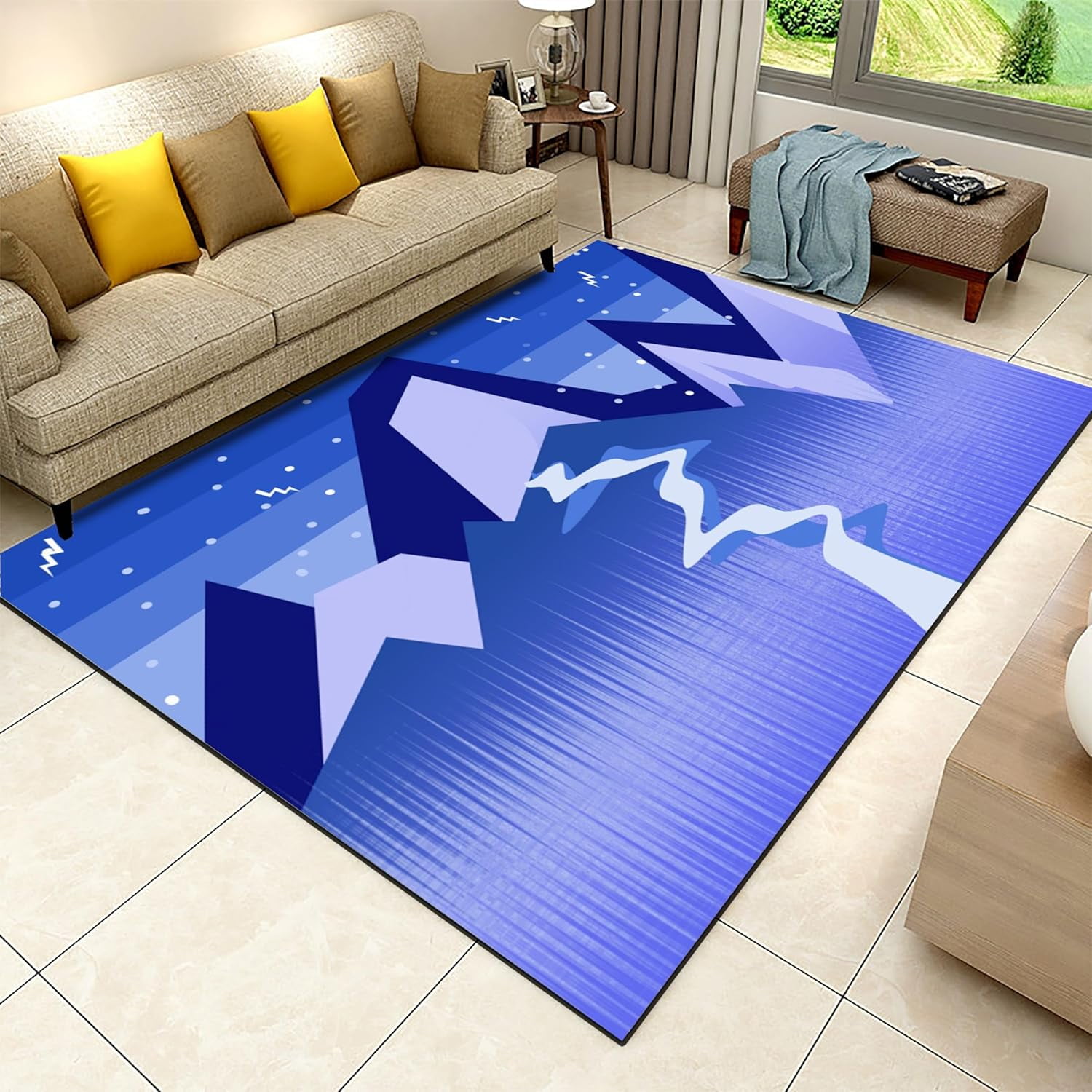 Abstract Area Rug,Blue Mountain Scenery River Print Living Room Large ...