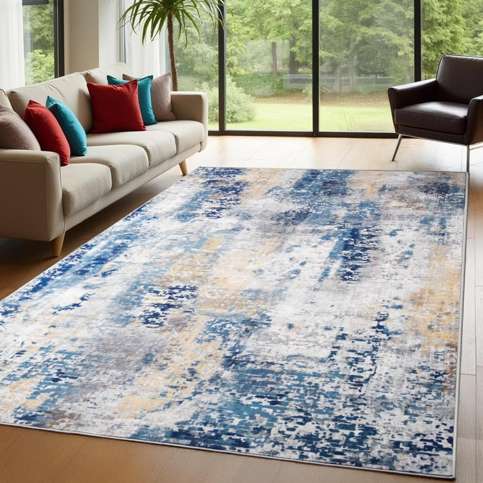 Abstract Area Rug For Living Room Rug, Modern Machine Washable Rug Non ...