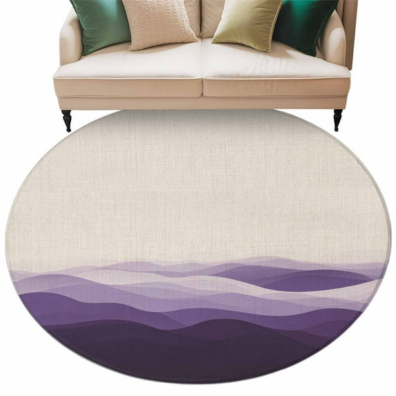 Abstract Area Rug, Minimalist Purple Wave Linen Texture Washable Large ...