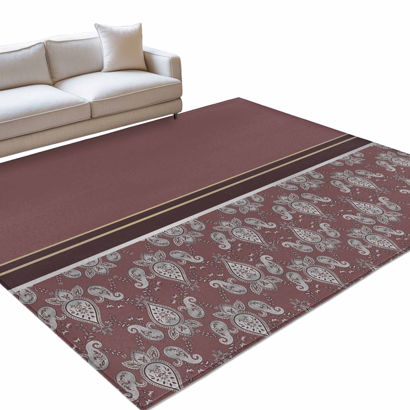 Abstract Area Rug, Retro Watercolor Red Brown Pesley Floral Pattern ...