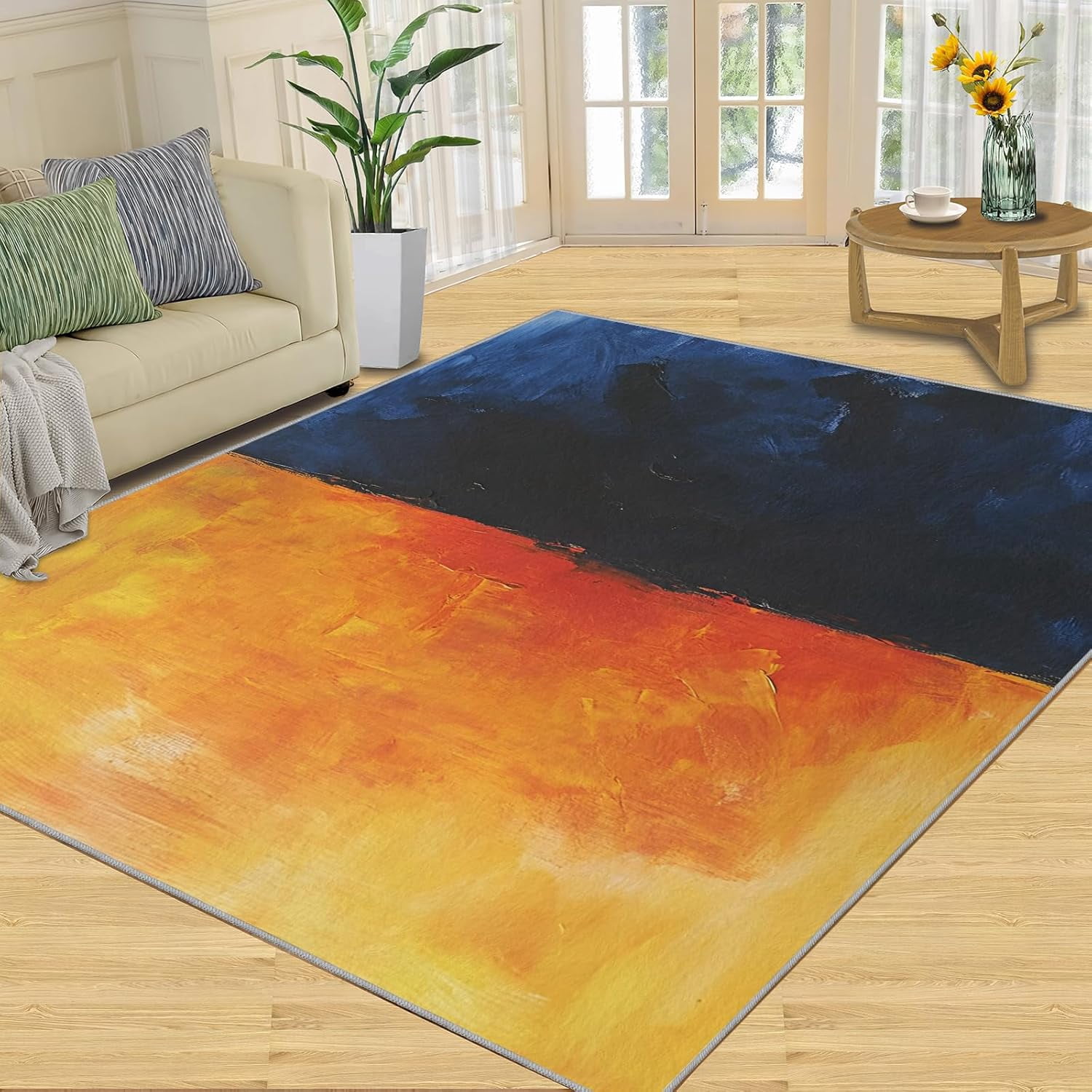 Abstract Area Rug , Simple Rugs for Living Room, Blue and Orange ...
