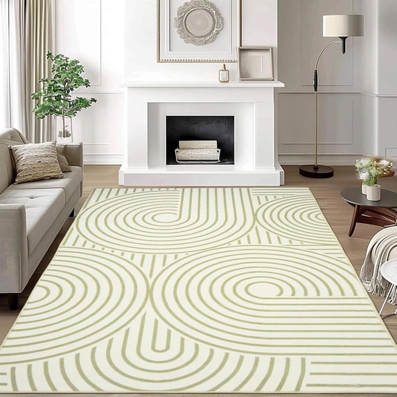 Abstract Area Rug Soft Low Pile Non Slip for Living Room Thin Green ...