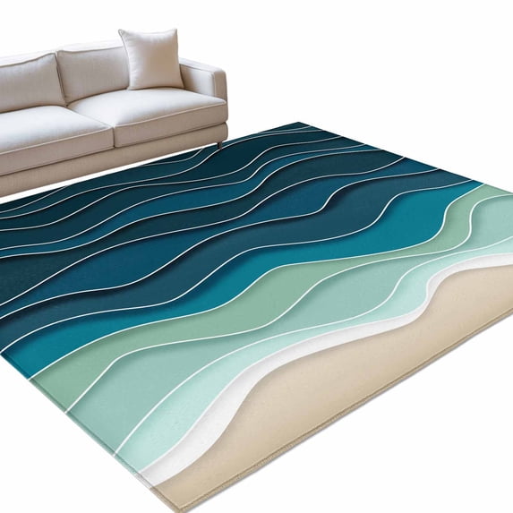 Abstract Area Rugs 3x5ft Water Duck Green Brown Gradient Ocean Waves ...