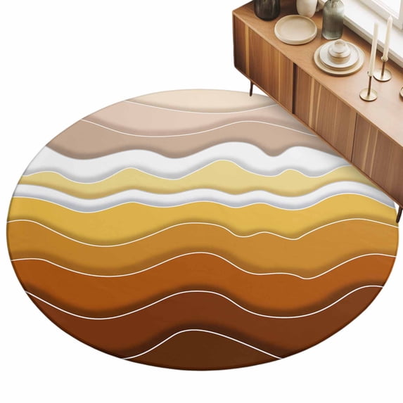 Abstract Area Rugs 4' (Round) Burnt Orange Brown Gradient Waves Beach ...