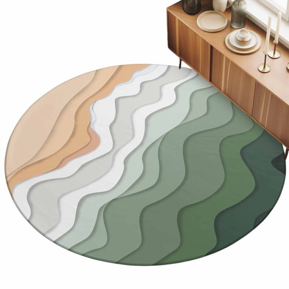 Abstract Area Rugs 4' (Round) Sage Green Gradient Ocean Beach Waves ...