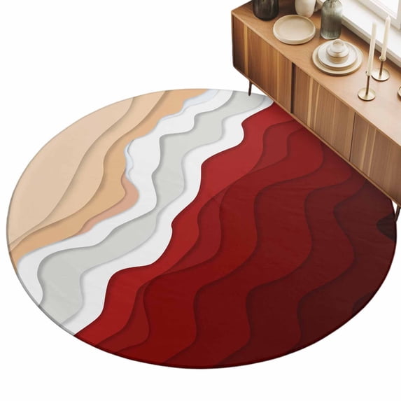 Abstract Area Rugs 5' (Round) Red Gradient Ocean Beach Waves Floor Rug ...