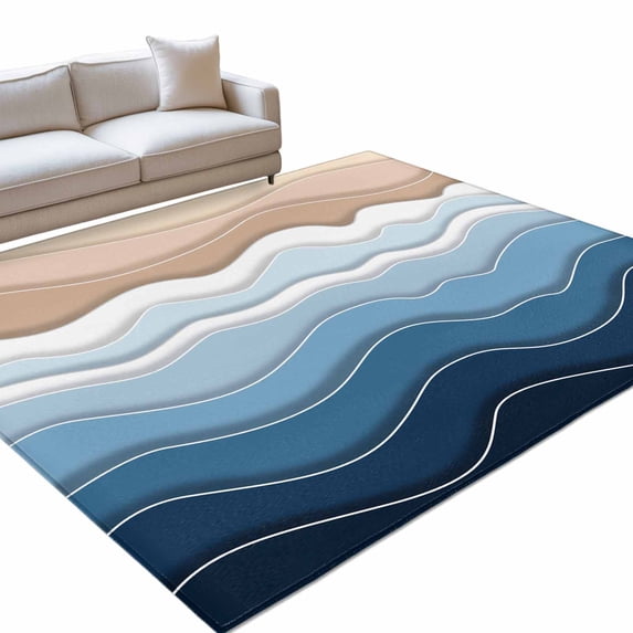 Abstract Area Rugs 5x7ft Blue Brown Gradient Waves Beach Lines Floor ...