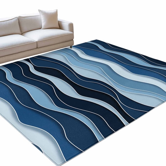 Abstract Area Rugs 5x8ft Blue Gradient Waves Beach Lines Floor Rug Non ...