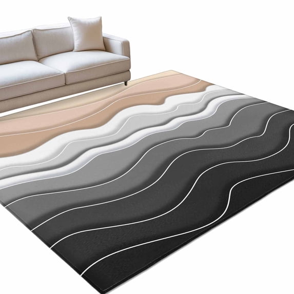 Abstract Area Rugs 5x8ft Gray Brown Gradient Waves Beach Lines Floor ...